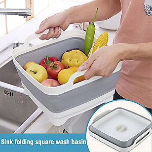 ddLUCK Dish Basin Collapsible with Drain Plug Carry Handles for 9L Large Capacity, Washing Basin, Collapsible Dish Tub for RV Sink, Vegetable, Fruit, Food Sink Strainer Dish Washing Tub - Gray