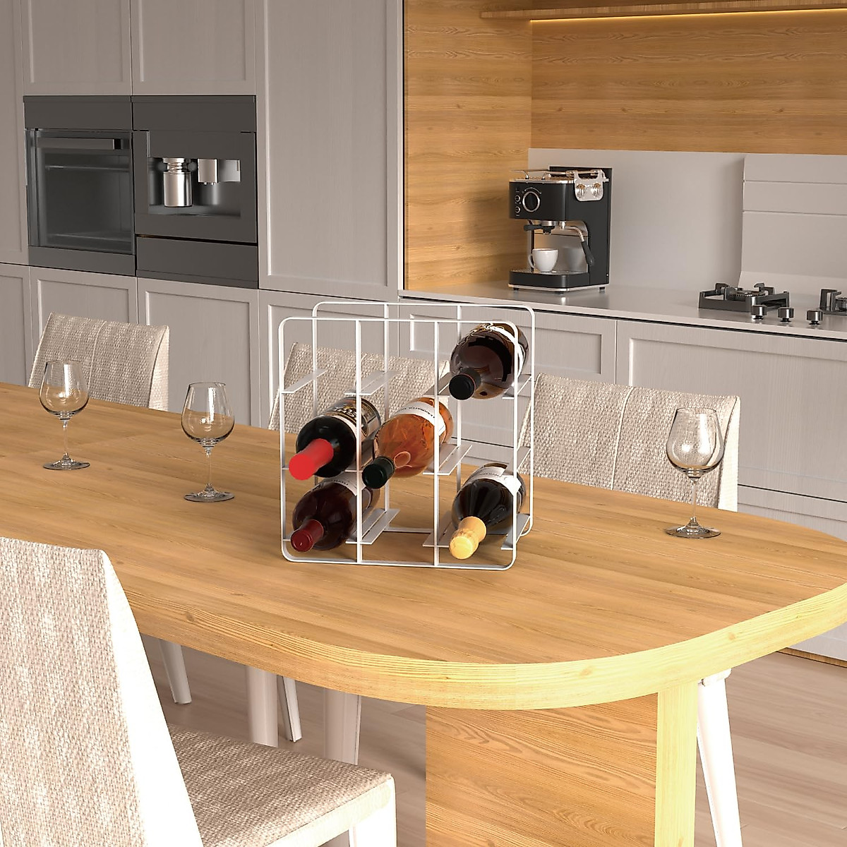 Buruis 9 Bottles Metal Wine Rack, Free-Standing Cabinet Water Bottle and Wine Rack Storage Organizer for Kitchen Countertop, Pantry, Fridge, Space Saver Protector for Red and White Wines Bottle