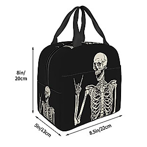 PATNPRT Skeleton Skull Lunch Bag Women Insulated Lunch Box Tote Bag for Work, Picnic, Beach or Travel