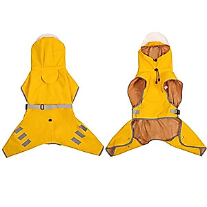 ASENKU Dog Rain Jacket with Reflective Strip Adjustable Belly Strap Lightweight, Four-Leg Design with Hood