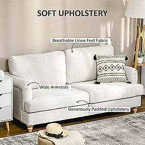 HOMCOM 3-Seater Sofa Couch, 71" Modern Linen Fabric Sofa with Rubber Wood Legs and Slatted Frame for Living Room, Bedroom and Apartment, Cream White