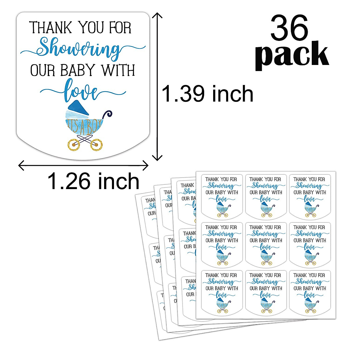 Hand Sanitizer Labels Thank You for Showering Our Little One with Love Stickers, Baby Shower Favor Party Favors Boy., Blue,1.26inches x 1.39inches