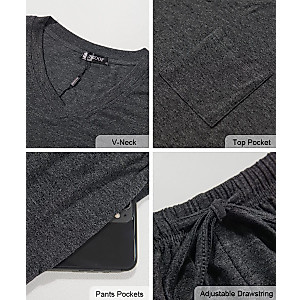 RUBZOOF Pajamas for Women Shorts Set Casual V Neck Short Sleeve Summer 2 Piece Lounge Sets Dark Grey M