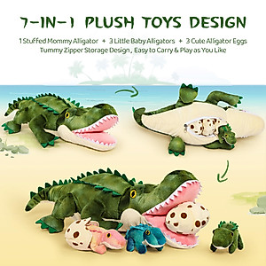 MorisMos Plush Alligator Stuffed Animal with Baby Alligators,23.6'' Mommy Stuffed Alligator with 3 Baby Crocodile Stuffed Animals & 3 Plush Eggs,Lifelike Alligator Toys for Kid Birthday