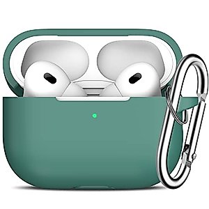 R-fun AirPods Pro 2nd/1st Generation Case Cover with Keychain, Full Protective Silicone Skin Accessories for Women Men with Apple AirPods Pro 2022/2019 Charging Case,Front LED Visible-Pine Green