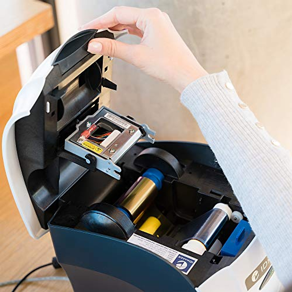 ID Maker Card Printer Machine & Supply Kit for Badge Printing - Print Professional Quality 1 Sided Identification Badges - IDMaker Software, Premium Camera, 100-Print Color Ribbon, 100 Blank PVC Cards
