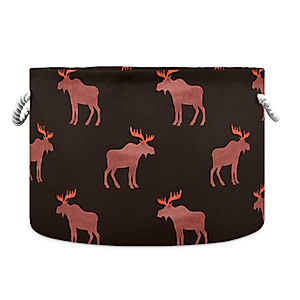 Krafig Watercolor Moose Elk Pattern Round Collapsible Storage Basket, Large Toy Storage, Laundry Baskets, Open Home Storage Bins for Toy Organizer, Home Decor, Clothes, Toys
