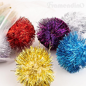 Framendino, 12 Pack 2 Inch Glitter Tinsel Sparkle Fuzzy Balls Pom Poms Ball for DIY Craft Decorations