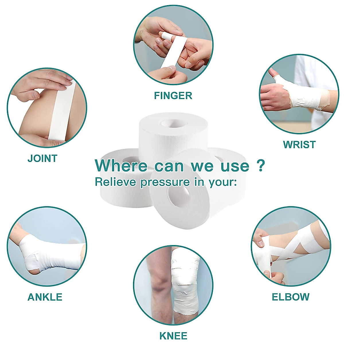 Dimora White Athletic Tape 4-Pack - 60 Yards Strong Adhesive Sports Tape in Total, NO Sticky Residue Easy Tear, Best Sport Tape for Athletes & Fitness Enthusiasts of All Levels (1.5in X 45ft Roll)