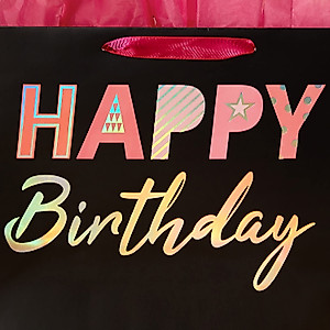 13" Black Gift Bag with Tissue Paper for Girls Birthday Party Bag