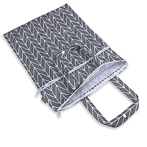 Teamoy Travel Hanging Wet Dry Bag Organizer (17.3 x 13.4 inches) with Two Compartments for Cloth Diaper, Laundry, Swimsuits and More, Easy to Hang Everywhere(M, Gray Arrow)