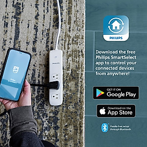 Philips Surge Protector Power Strip, 3 Outlet Surge Protector, 4 Ft Braided Cord Power Strip, Smart Power Strip Surge Protector, 3-Prong Flat Plug Power Strip, Surge Protector Outlet, White, SPC9034WB