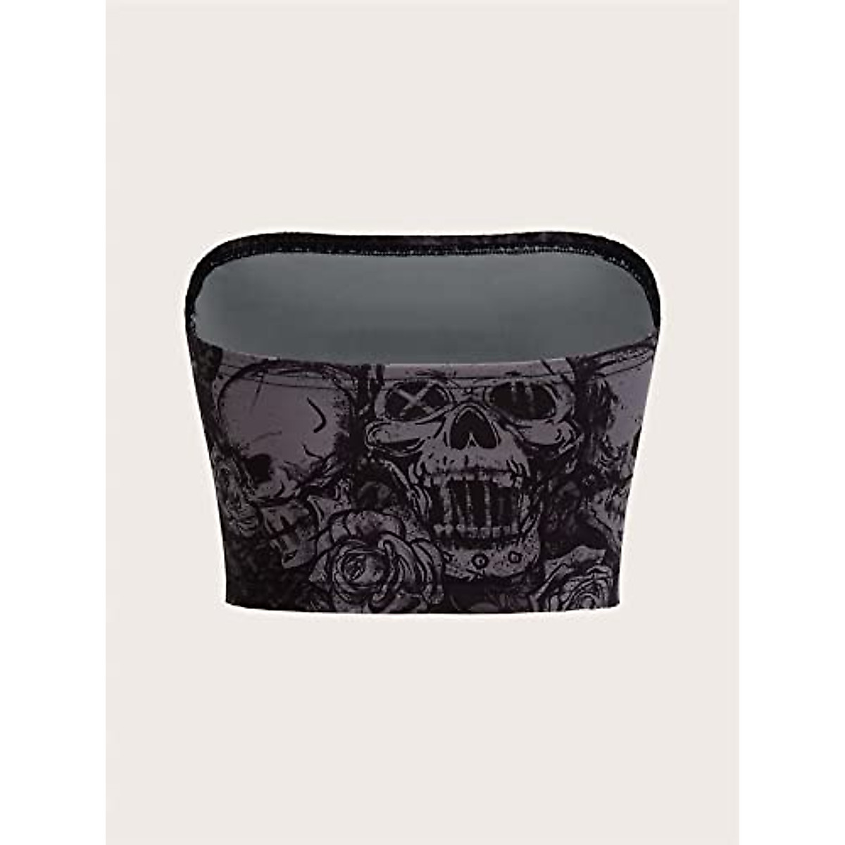 SOLY HUX Women's Skull Floral Print Tube Crop Top Sleeveless Strapless Bandeau Y2K Tops Multi Graphic L