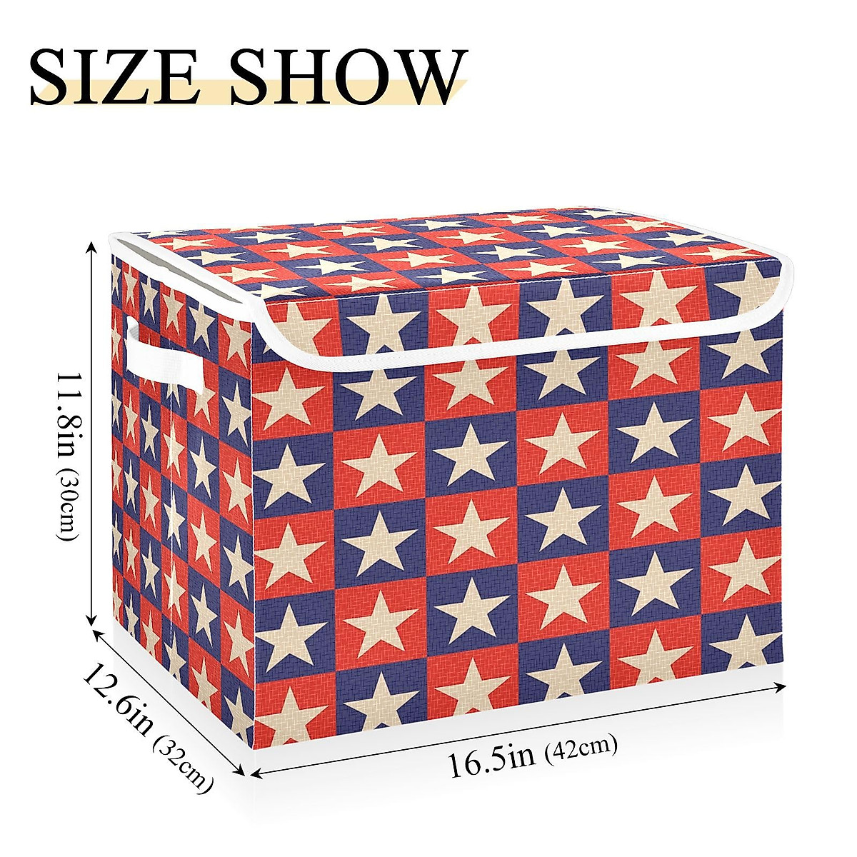 Patriotic Stars Storage Bins with Lids and Handles, Foldable Storage Box Storage Basket with Cover Collapsible Organizer Containers for Home Closet, Shelves