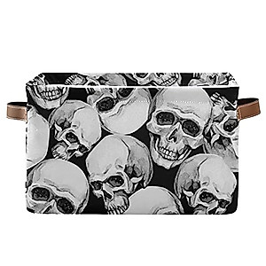 Vintage Abstract Halloween Skulls Storage Bin with Handle Foldable Canvas Storage Basket Box Cube Organizer for Bedroom Home Office Closet Shelve Clothes Toy,1PC