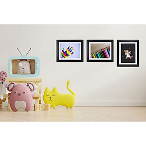 FrameWorks 10” x 12.5” Black Wooden Kid Art Frame with Gallery Style Edges, Tempered Glass, and Elastic Straps