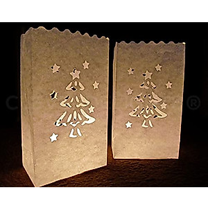 CleverDelights White Luminary Bags - 30 Count - Christmas Tree Design - Wedding Party Christmas Holiday Luminaria