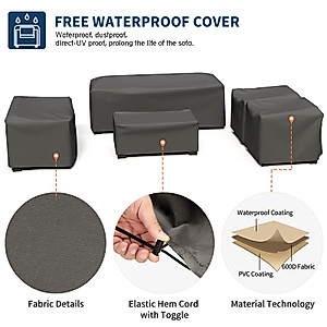 UDPATIO Outdoor Patio Furniture Set 5 Piece Wide Armrest Rattan Patio Sofa Sets w/Storage Table and Waterproof Covers for Poolside Deck Backyard, Grey