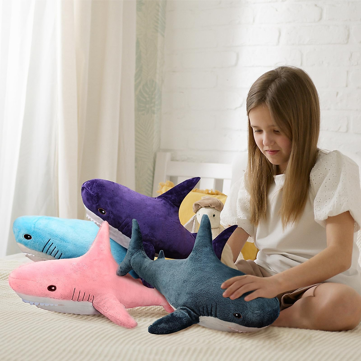 MUPI Shark Stuffed Animal 23” Shark Plush Soft Squishy Shark Toys Shark Plush Pillows, Perfect Stress Relief，Room Decoration for Boys and Girls Shark Plushies for Kids（Dark Blue）