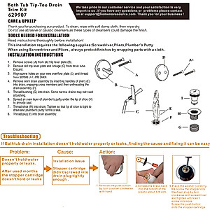 Artiwell Tip-Toe Tub Trim Set with Two-Hole Overflow Faceplate, Replacement Bath Drain Trim Kit with 2-Hole Overflow Faceplate and Universal Fine/Coarse Thread (Chrome Plated)