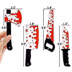 Huray Rayho Blood Splatter Knife Cake Toppers Horror Halloween Acrylic Cake Decorations for Spooky Killer Birthday Party Supplies Set of 4 Scary Crime Scene Decorations