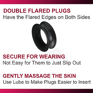 1 1/16" Inch (28mm) Black Silicone Double Flared Ear Plugs - Sold as a Pair