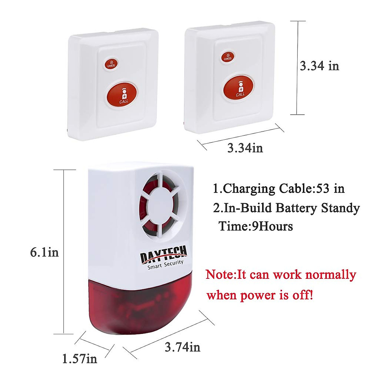 Daytech Strobe Siren Alarm Home Caring Loud Outdoor SOS Alert System 2 Red Flashing Siren 2 Remotes Panic Button 4 Emergency Button for Store Home Hotel Jewelry Shop Security Alarm