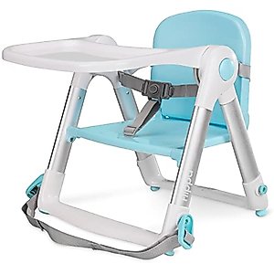 FLIPPA Baby Booster Seat for Dining Table, Folding Portable Booster Chair for Toddlers Eating with Tray and Seat Belt Blue