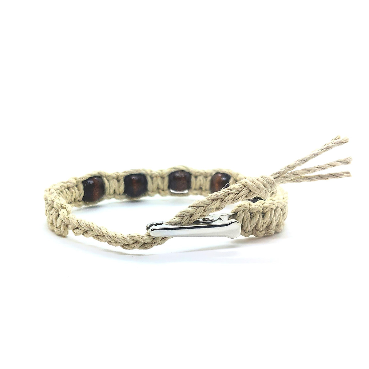 Hempnotic Jewelry Brown Wood Beaded Adjustable Alligator Clip Hemp Bracelet - Handmade