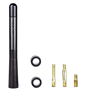 Xotic Tech Real Carbon Fiber Aluminum Screw-On AM/FM Radio Antenna Mast Cover Decoration,Black,Universal Fit Most Cars (Size:4.7"/12cm)