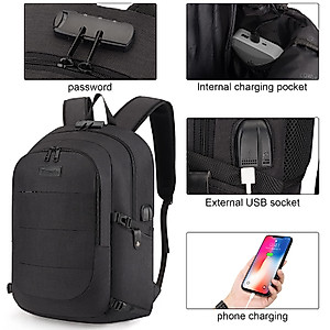 Tzowla Anti-Theft Water Resistant 17.3 Inch Laptop Backpack with USB Charging Port and Lock, Black