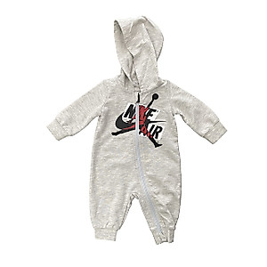 Jordan Baby Boys Nike Air Jumpman Full Zip Hooded Coverall (Grey Heather(55A795-C87)/Red, 6 Months)