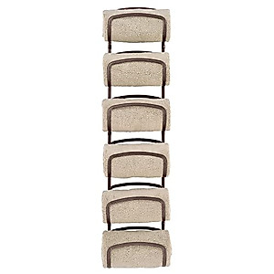mDesign Steel Towel Holder for Bathroom Wall - Wall Mounted Organizer for Rolled Towels and Bath Robes - Six Level Wall Mount Towel Storage Rack - Bathroom Towel Organizer - Hyde Collection - Bronze