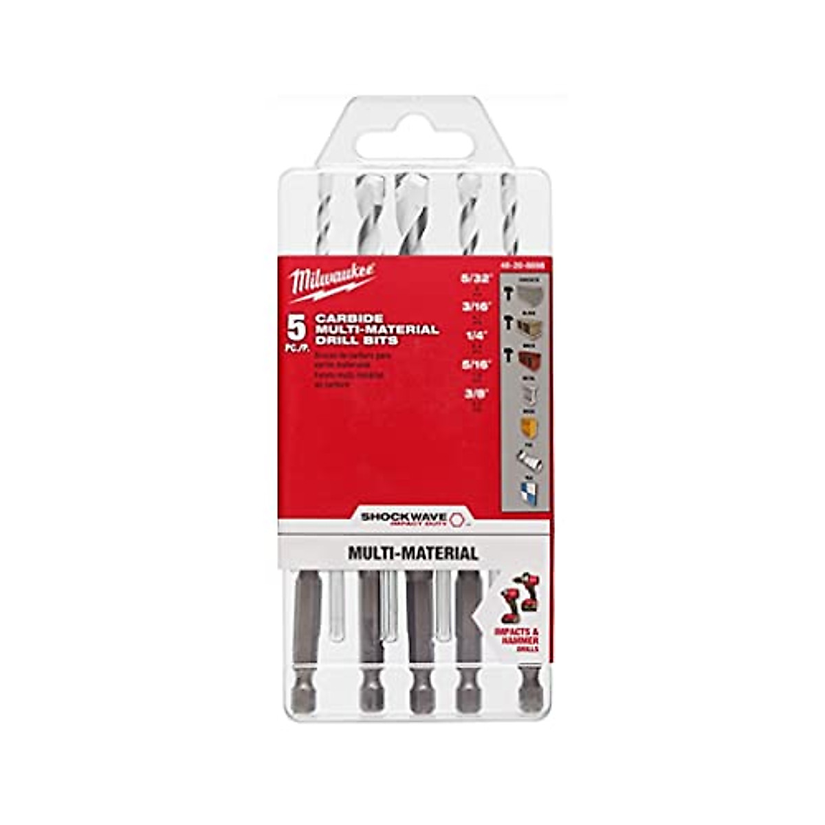 Milwaukee 5 Piece Shockwave Carbide Multi-Material Drill Bit Set