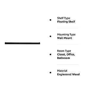 InPlace Invisible Brackets Shelf with Edge - MDF Floating Shelves for Wall with EZ Anchors Included - Easy to Install Shelf for Office, Bathroom & Living Room - 8.5"D x 60"W x 2.75"H, Black, 9603017E