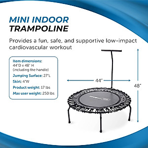 JumpSport Compact Round Lightweight 22 Pound Stable Bounce Home and Gym Fitness Indoor Mini Rebounder Trampoline for Adults, Black