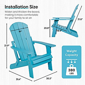 SUPER DEAL Set of 2 Folding Adirondack Chair Plastic Weather Resistant Patio Chairs Outdoor Accent Furniture Fire Pit Lounge Chairs for Yard, Garden, Patio 380lb Weight Capacity - Blue