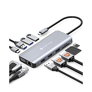 USB C Docking Station Dual HDMI Adapter, 11 in 1 Multi Display Docking Station Dual Monitor with 2 HDMI, VGA, 100W PD, 4 USB, USB C Hub Multiport Dongle Compatible with MacBook/Dell/HP/Lenovo Laptops
