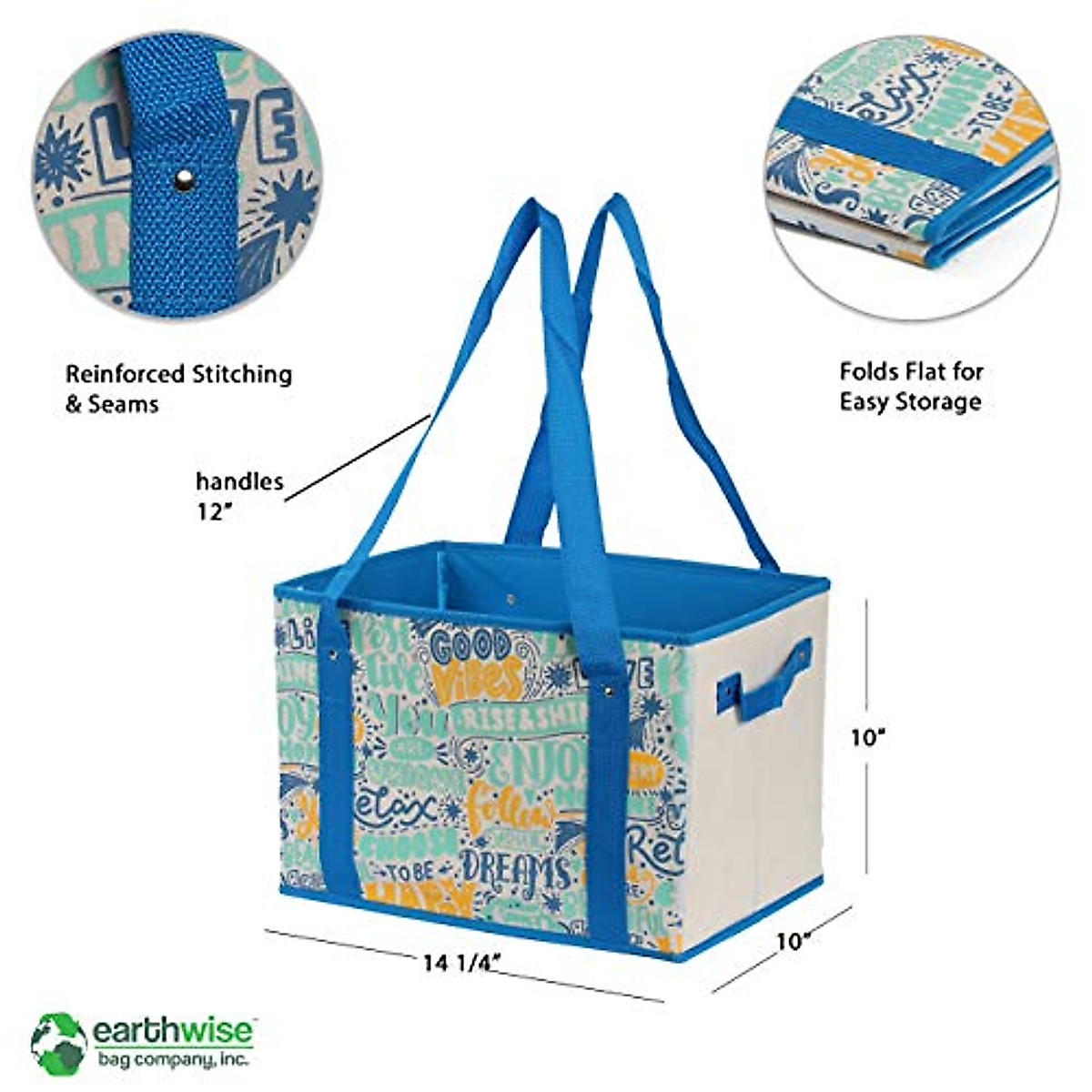 Reusable Grocery Bags Set Shopping Box with Reinforced Bottom Heavy Duty Premium Collapsible Foldable with Long Handles Storage Boxes Eco Friendly Bins Cubes (Set of 3)