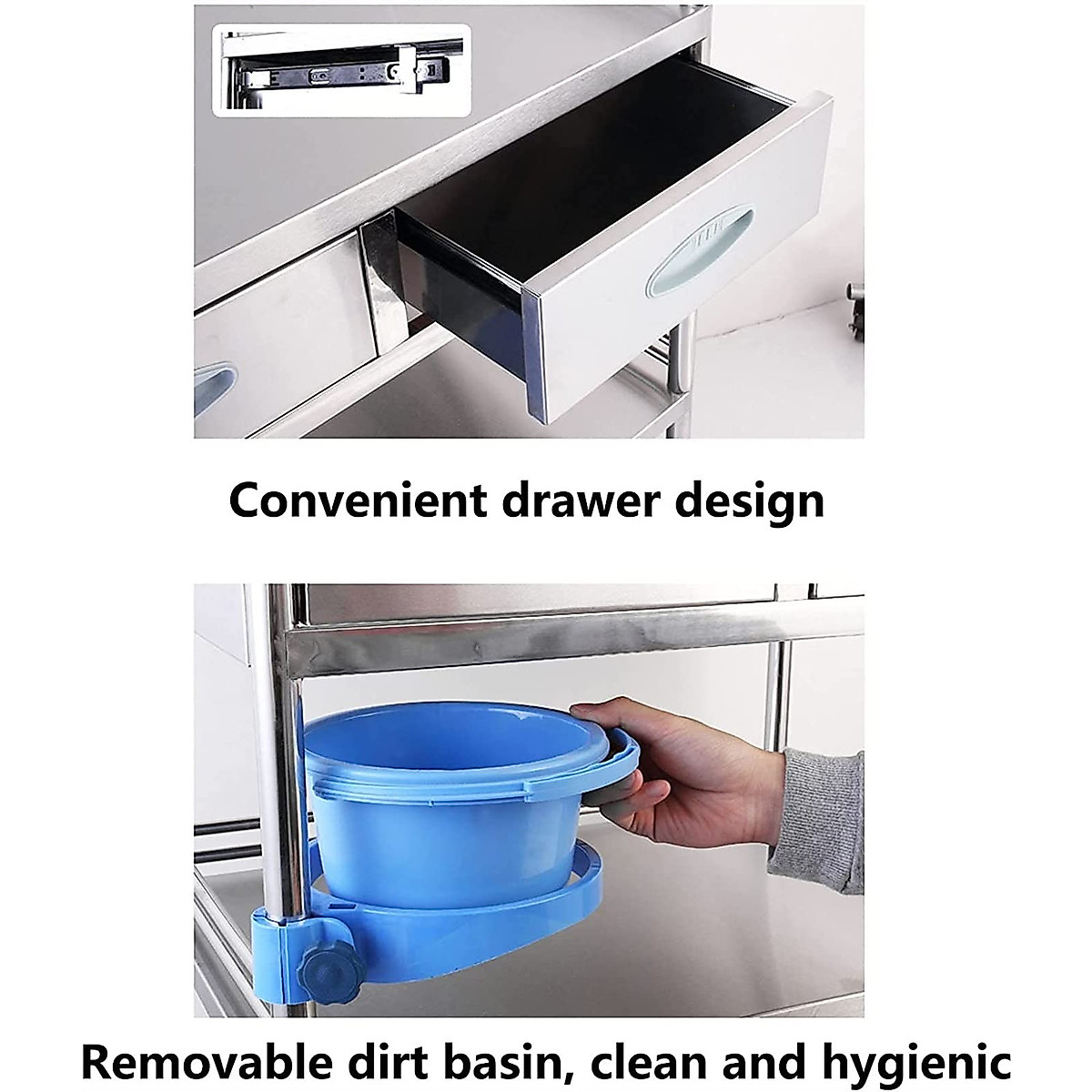 Laboratory Trolley, Thick Stainless Steel Multi-Layer Tool Storage Rack Cart with Drawers and Universal Wheels, Catering Service Cart, Suitable for Clinic Dentistry, Hotel Restaurant ( Size : 2-Layer