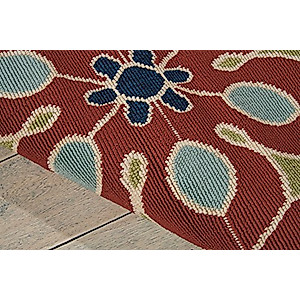 Nourison Caribbean Rust 9'3" x 12'9" Area-Rug, Retro, Floral, Bed Room, Living Room, Dining Room, Kitchen, Easy-Cleaning, Non Shedding, (9' x 13')