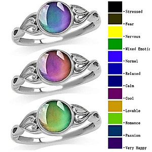 HUKQBUNX 925 sterling silver fashion color changing mood Ring Round Cut Cubic Zircon eternal CZ commitment Moonstone mood change wedding engagement ring size 6-10 (Size 7)