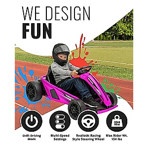 Hyper 24V Ride-On Electric Go Kart for Kids 8-14 Years, 3-Speed Setting with Drift Kart Mode, Foot Accelerated Pedal, Up to 9MPH Speed, 154 Lbs Max Weight, Ergonomic Seat & Sturdy Steel Frame, Pink