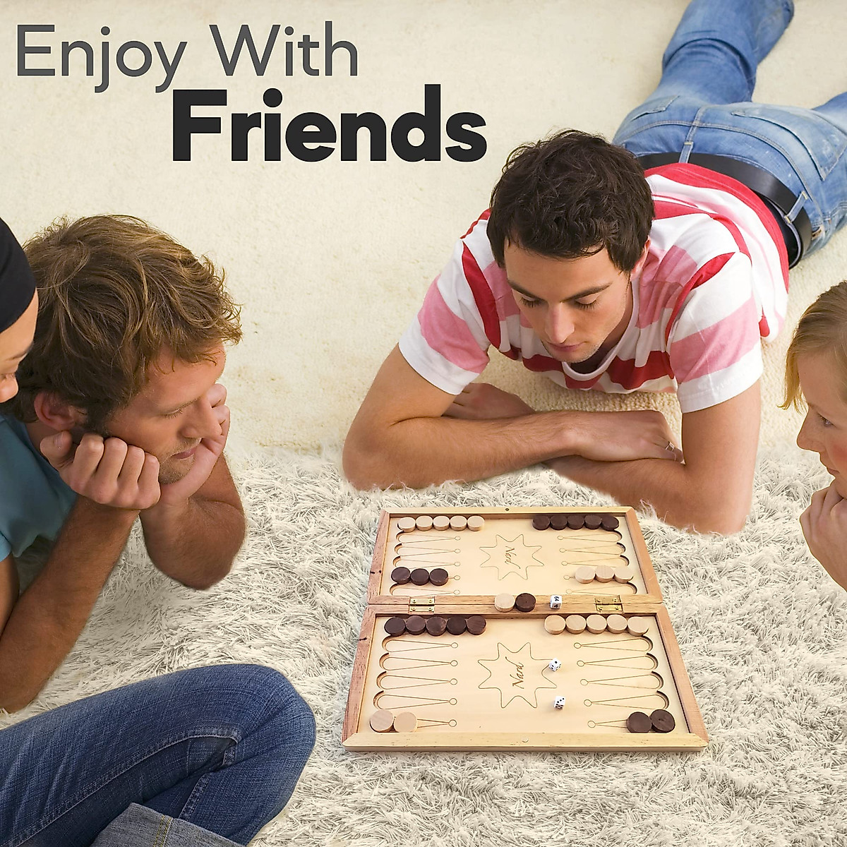 Nard 12-Inch Wooden Backgammon Travel Set for Adults and Kids - Durable Wood with Minimal Design, Portable and Easy to Take on The Go, with Metal Magnet Closure - Game Instruction Included