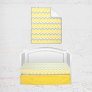Pam Grace Creations 3 Piece Sunshine Yellow and Gray Chevron Crib Bedding Set