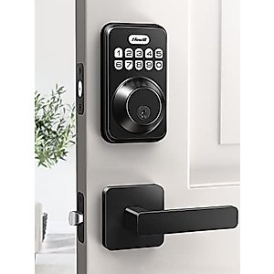 Keyless Entry Door Lock with 2 Handles, Zowill Electronic Keypad Deadbolt, Auto-Locking, Anti-Peeping Password, Digital Smart Code Door Lock, Front Door Handle Sets, Matte Black