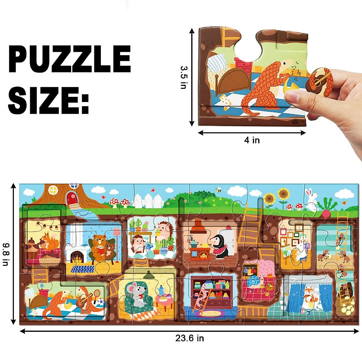 Floor Puzzles for Kids - Underground Houses Finger Maze Puzzle for Children 3 and up,18 Pcs Fit Together Perfectly,Toddler Children Learning Preschool Educational Development Toys