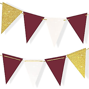 Maroon Gold Graduation Party Decorations 2023/Burgundy Gold Graduation Decorations/Maroon Grad/Birthday Party Decorations for Women White Burgundy Gold/4pcs Triangle Bunting Banners