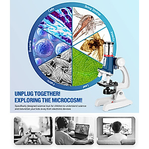 58-Piece Kids Microscope Kit - 100X-1200X Magnification, Metal Body, LED Light, Carrying Box - Science Experiment Toy for Kids Ages 5-12