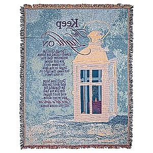 Dicksons Keep The Light on Lantern on Red 52 x 68 All Cotton Tapestry Throw Blanket